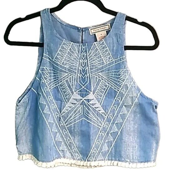 Flying Tomato | Tops | Flying Tomato Blue Embroidered Crop Top | Poshmark